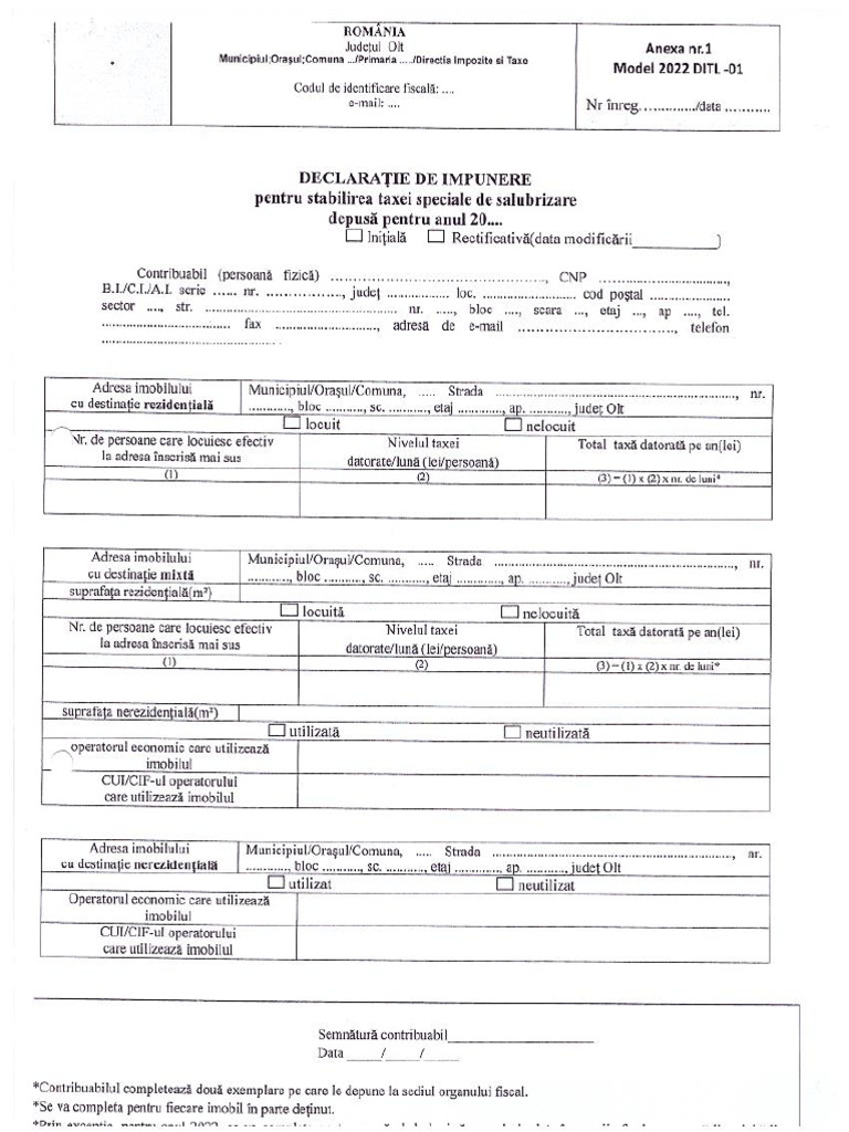 Declaratie de Impunere Taxa Salubrizare | PDF