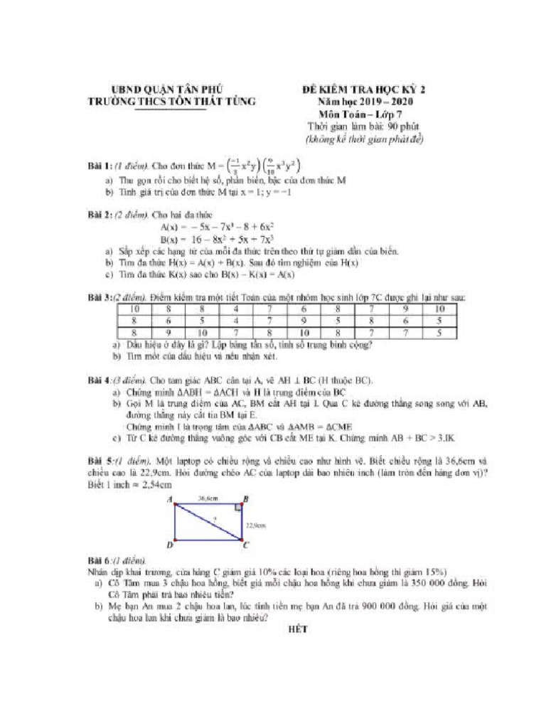 De Thi Toan THCS Ton That Tung HK2 | PDF