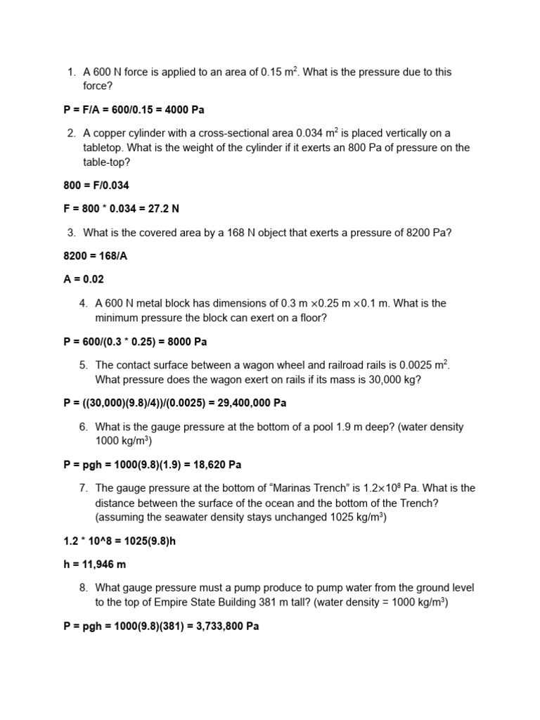 8.2 Practice Pressure 2 | PDF | Pressure | Pressure Measurement