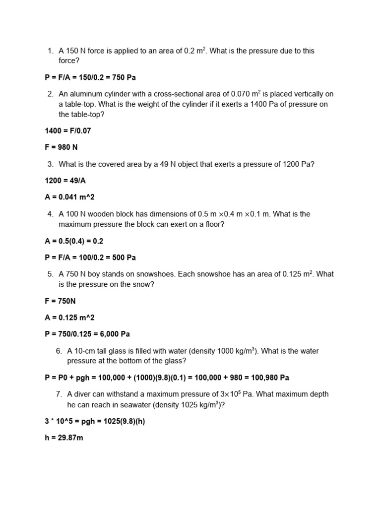 8.2 Practice Pressure 1 | PDF | Pressure | Pressure Measurement