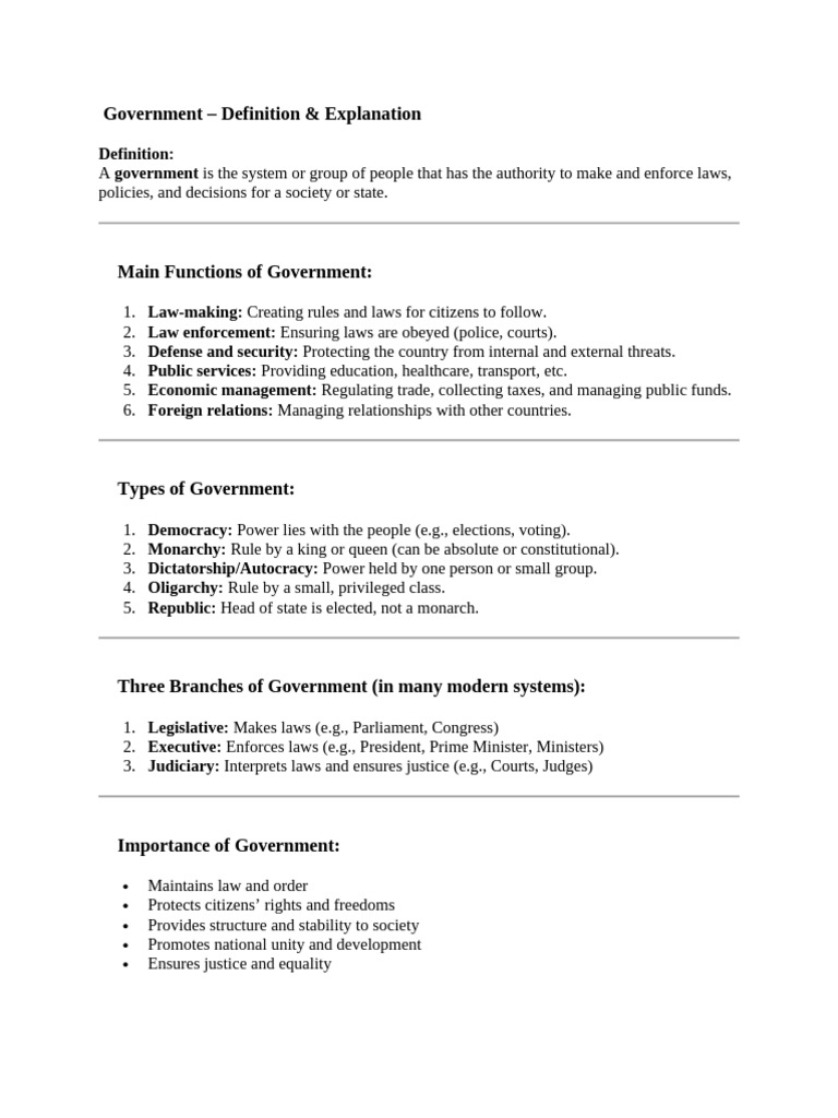 Understanding Government Functions and Types | PDF