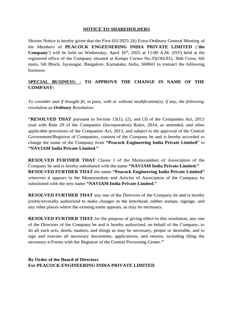 NOTICE TO SHAREHOLDERS Egm | PDF