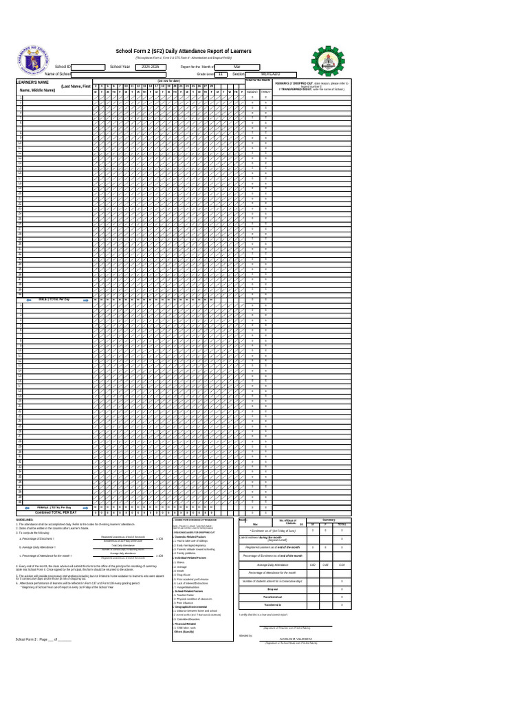 SHS SF2 Grade 11 Mercado | PDF | Human Development | Youth