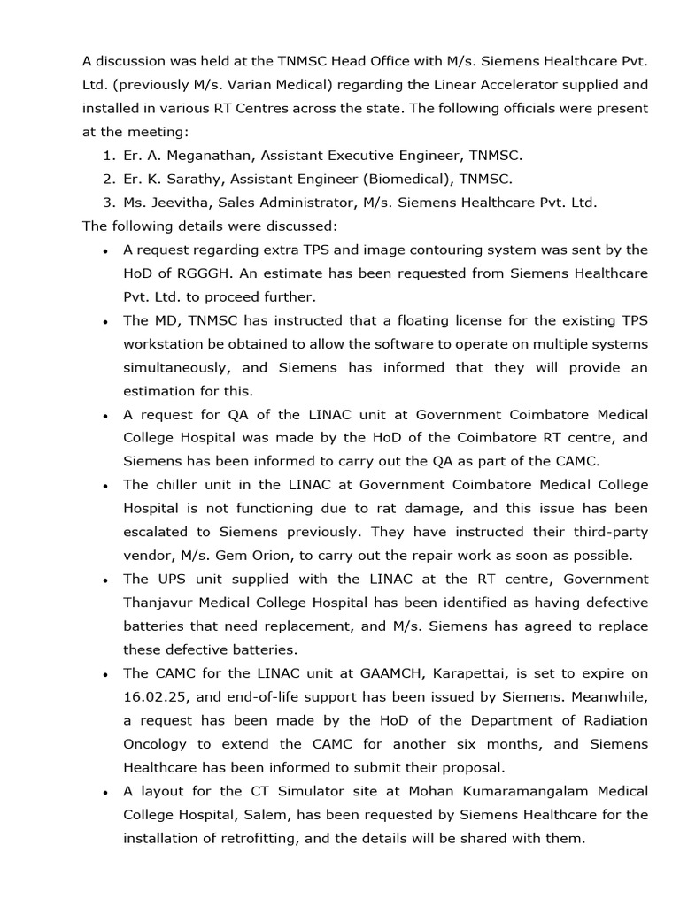 A Discussion Was Held at the TNMSC With Siemens | PDF