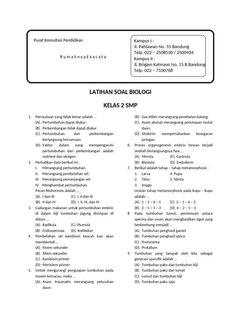 Latihan Soal Biologi Kelas 8 SMP | PDF