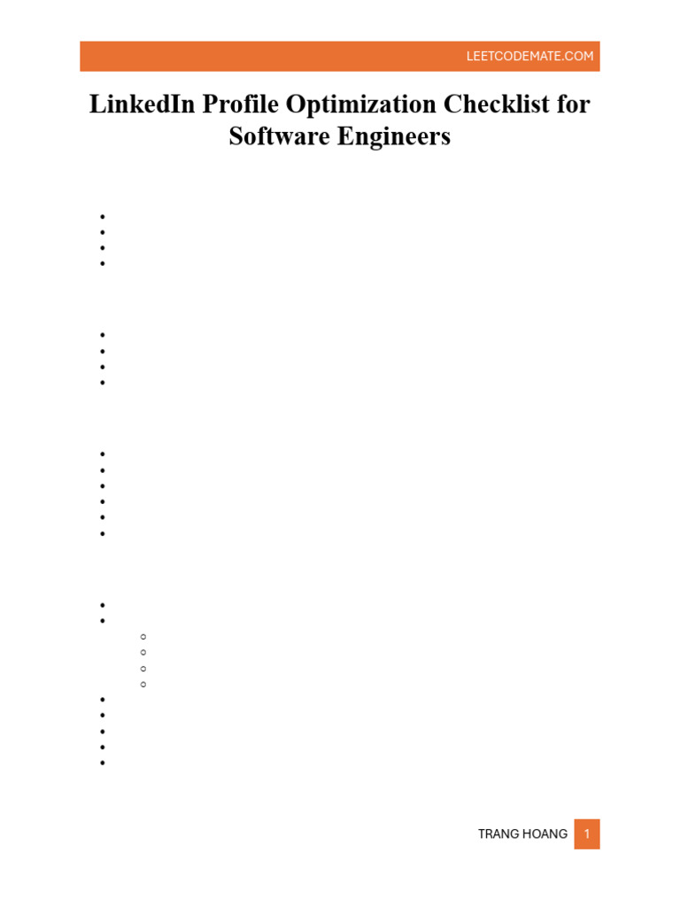 LinkedIn Profile Optimization Checklist | PDF | Linked In | Software Engineering