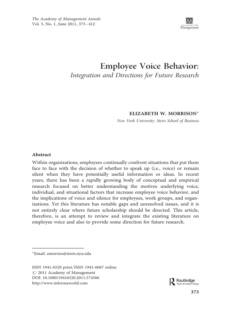 2011 Morrison, E. W. (2011) - Employee Voice Behavior Integration and ...