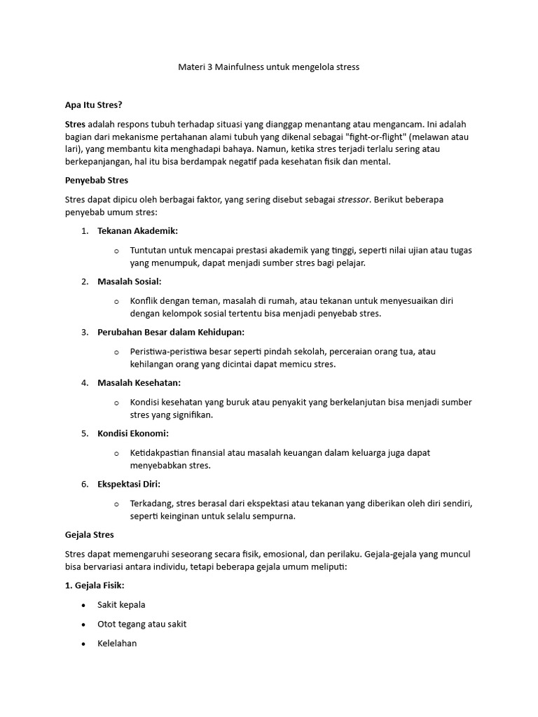 Materi 3 Mindfulness Untuk Mengatasi Stress | PDF