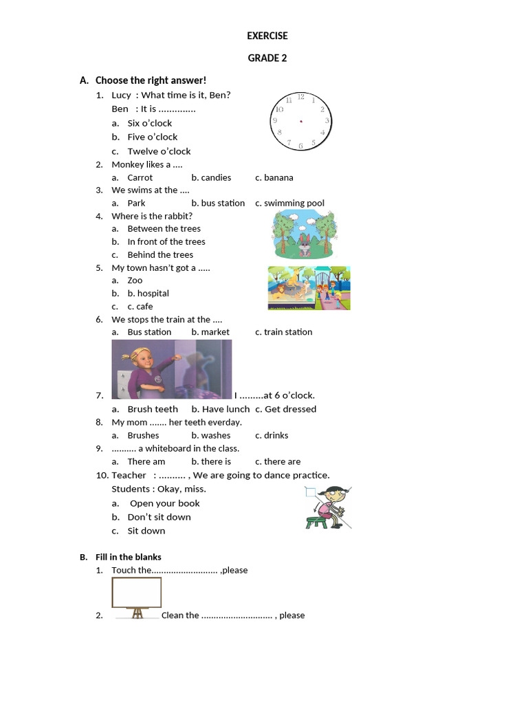 Mid Test of First Semester Grade 2 | PDF