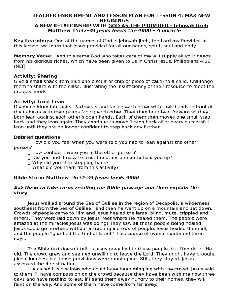 Teacher Enrichment and Lesson Plan For Lesson 4 | PDF | Jesus ...