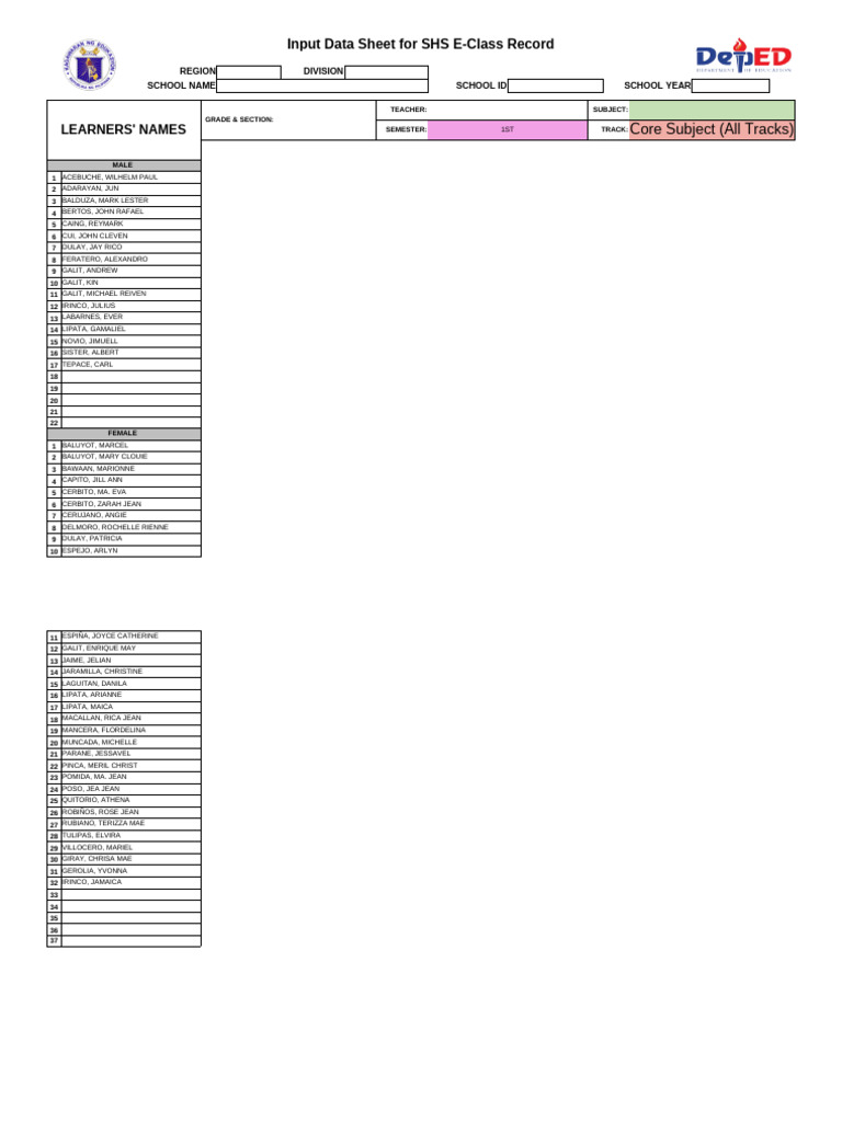 SHS E-Class Record Grade 11 Mercado | PDF