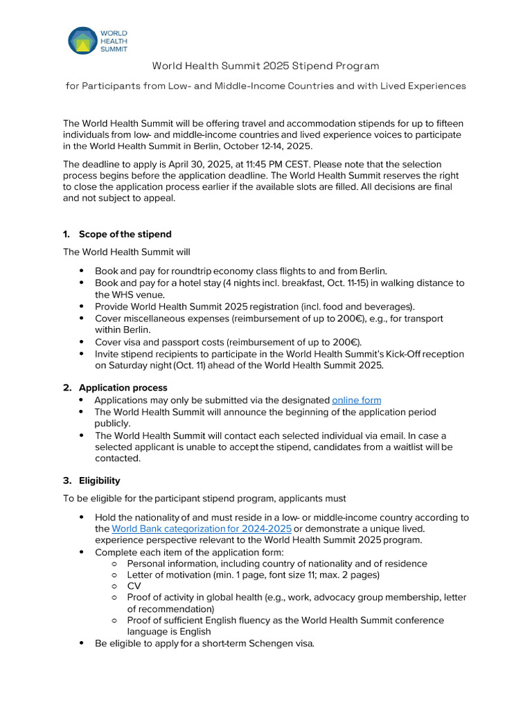 World_Health_Summit_2025_Stipend_Program_ | PDF