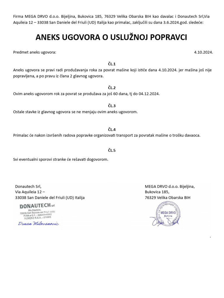 Aneks Ugovor Italija 2024 3 Verzija | PDF