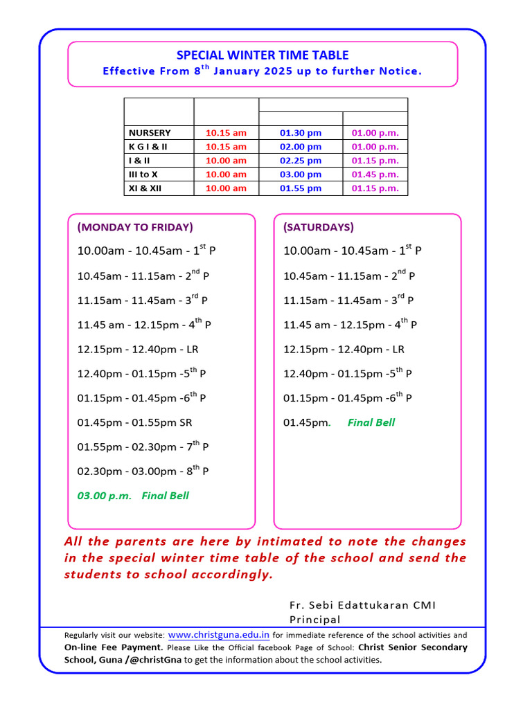 Special Winter Timetable 2025 | PDF