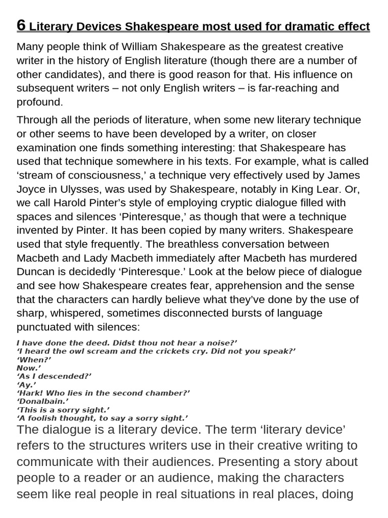 6 Literary Devices Shakespeare Most Used For Dramatic Effect | PDF ...