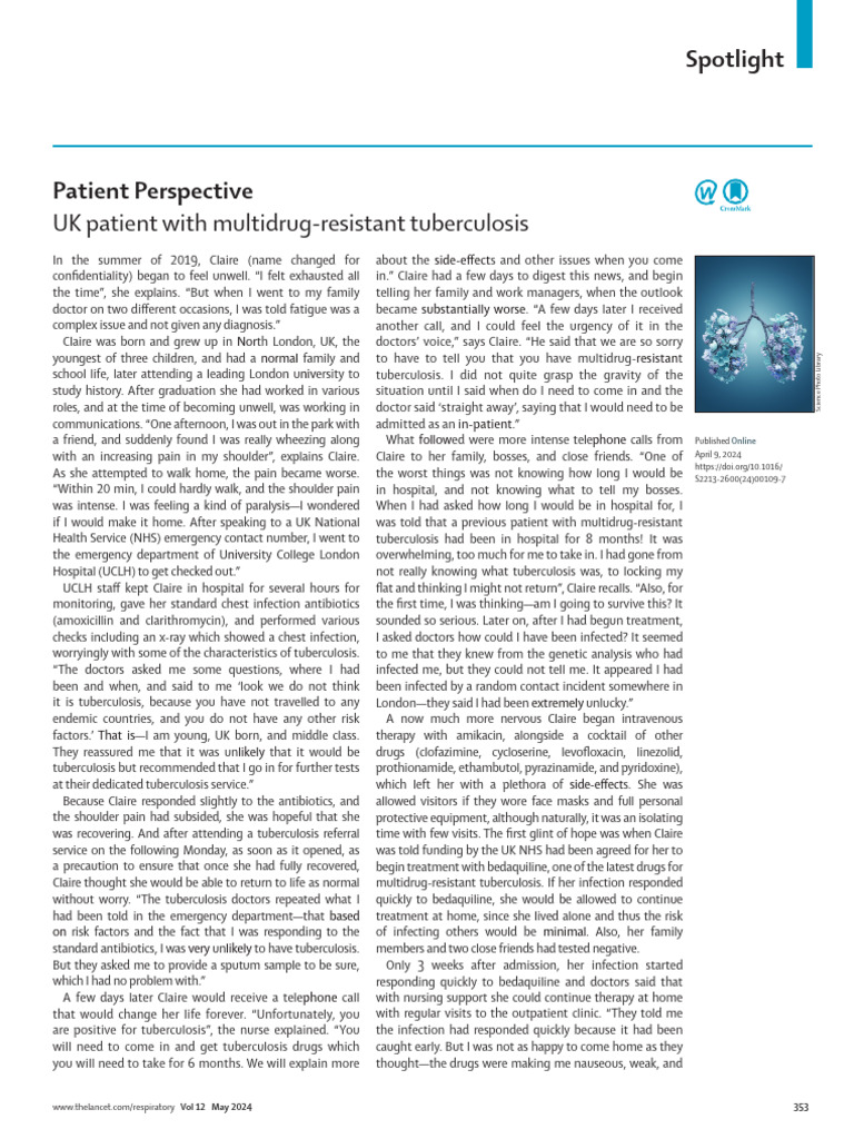 UK Patient's Battle with MDR Tuberculosis | PDF | Tuberculosis | Infection