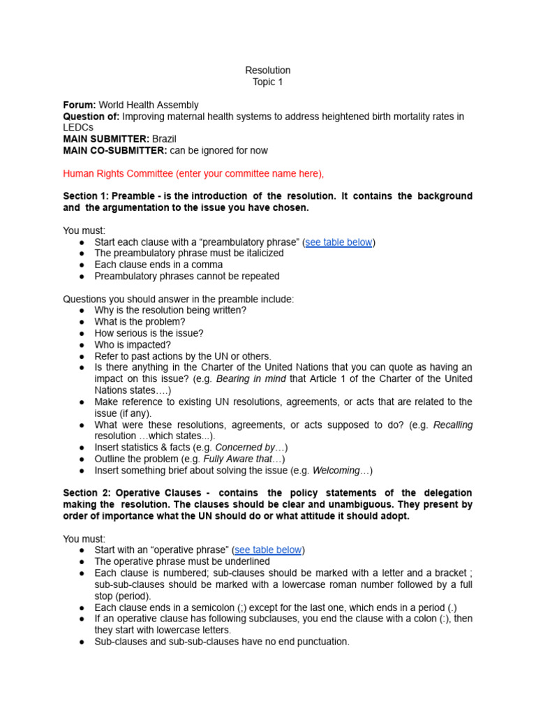 WHA - Resolution - Topic 1 MUN | PDF | United Nations | International ...