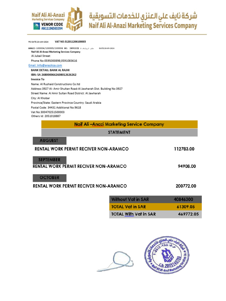 Invoice Aug-Sep-Oct-2024 | PDF