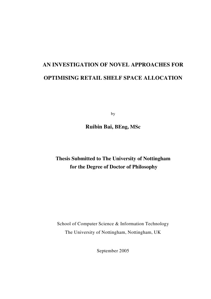 An Investigation of Novel Approaches For Optimising Retail Shelf Space Allocation | PDF ...
