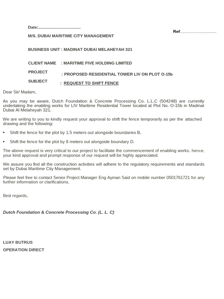 Request To Shift Fence | PDF