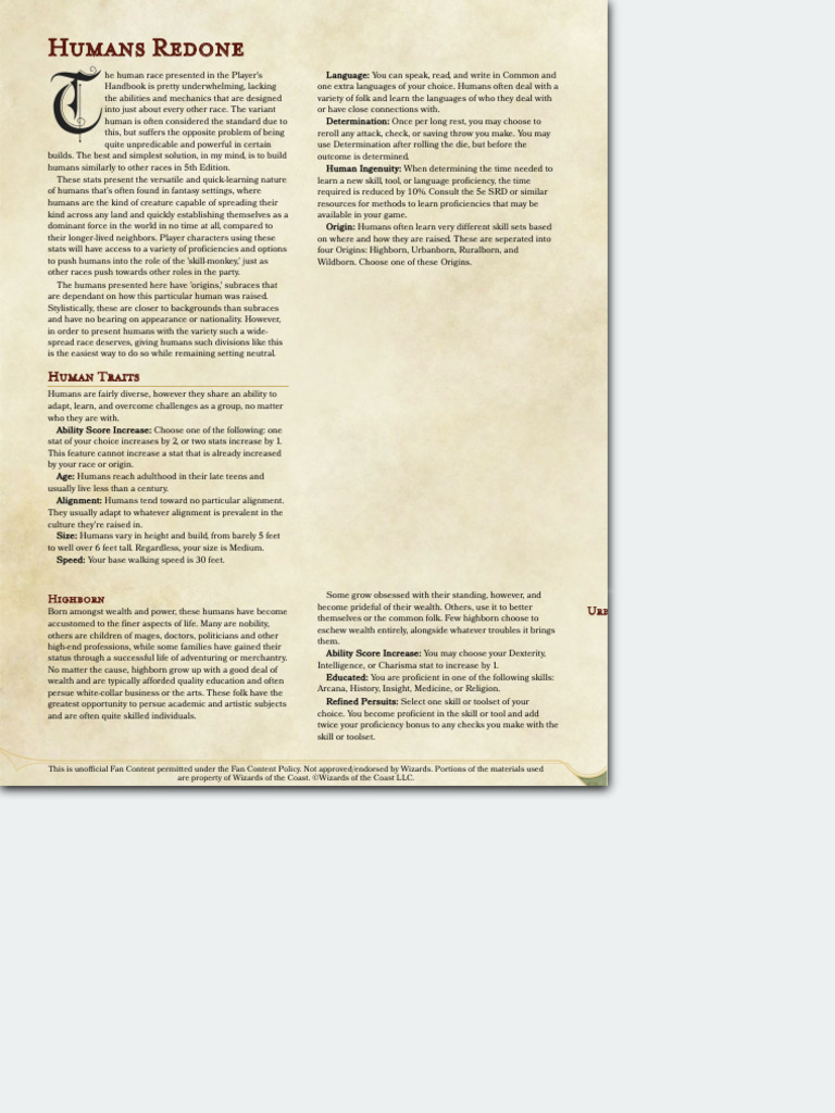 Humans Redone - GM Binder | PDF