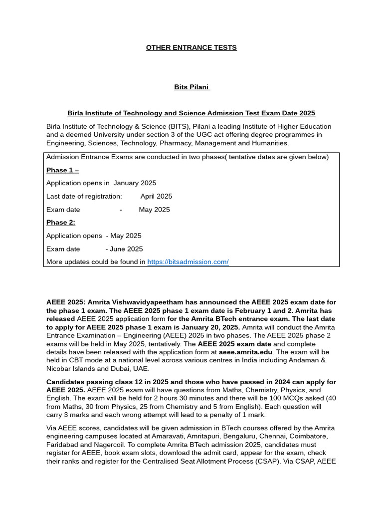 Entrance Tests | PDF | University And College Admission | Higher Education