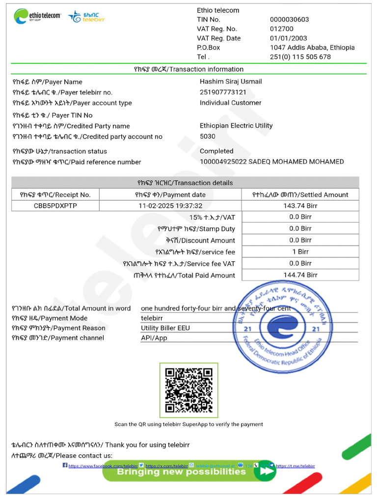 telebirr_Utility Biller EEU | PDF