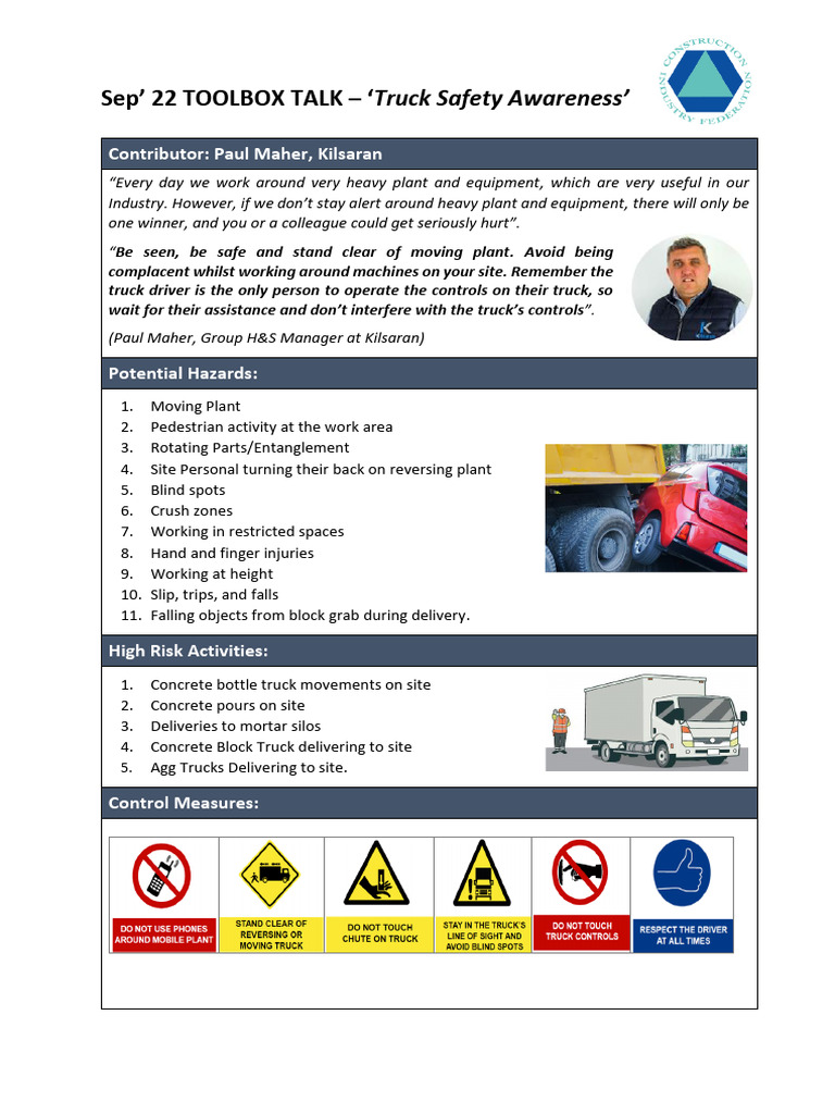 Truck Safety Awareness Toolbox Talk | PDF | Transport | Safety