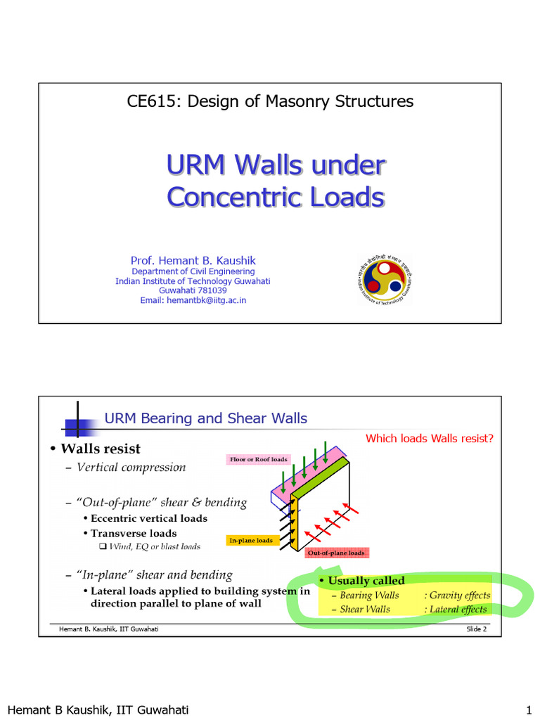 CE615 L05 URM Under Concentric Loads | PDF | Stress (Mechanics) | Column