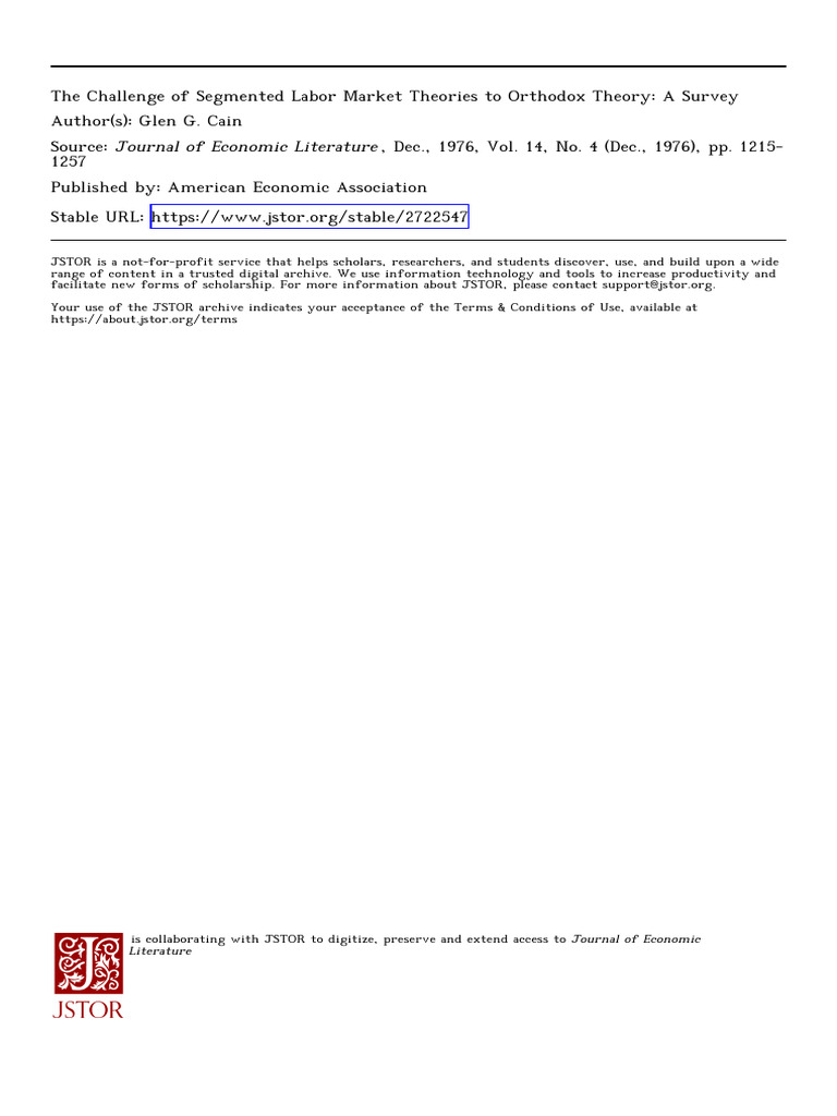 Cain-Theories Seg Lab Mkt-1976 | PDF | Labour Economics | Economics