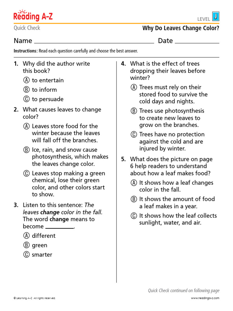 Why Leaves Change Color Worksheet | PDF | Leaf | Human Communication