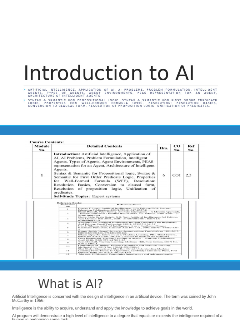 Module 1 - MCA Sem II - AIML - Introduction To AI | PDF | First Order Logic | Artificial ...
