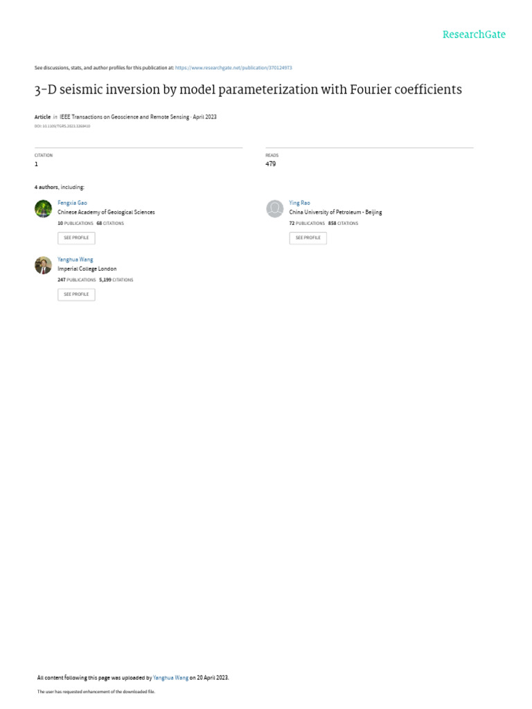 3D Seismic Inversion by Model Parameterization With Fourier ...
