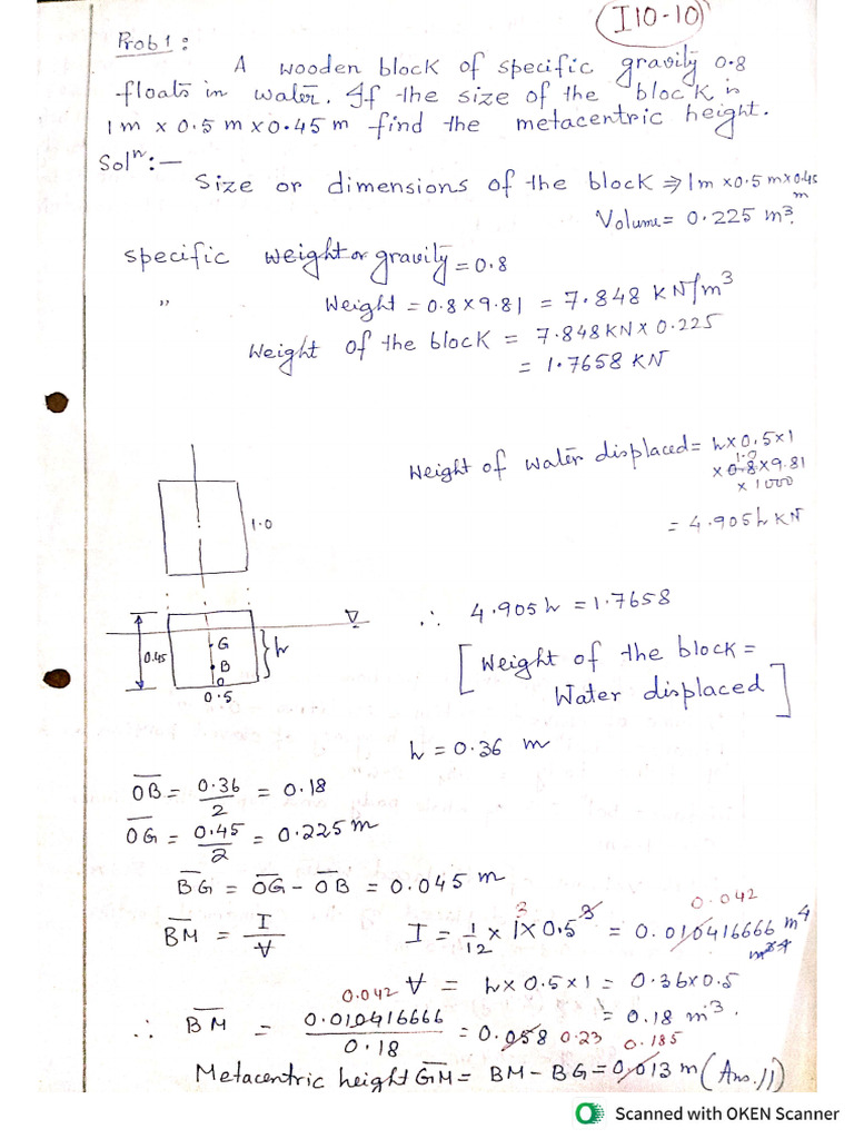 Stability Analysis of Floating Bodies Numericals | PDF