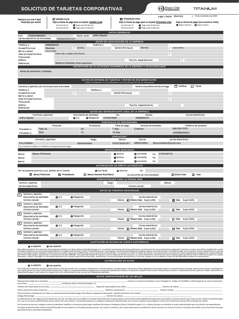 Formulario Solicitud Tarjetas Corporativas | PDF | Tarjeta de crédito ...