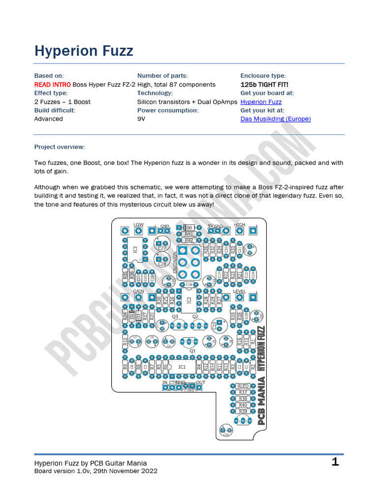 PCBGuitarMania Hyperion-Fuzz-Building-Docs | PDF | Printed Circuit Board | Capacitor