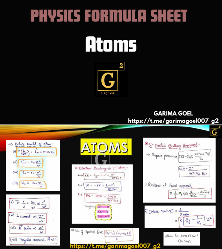 Atoms Formula Sheet by Garima Mam | PDF