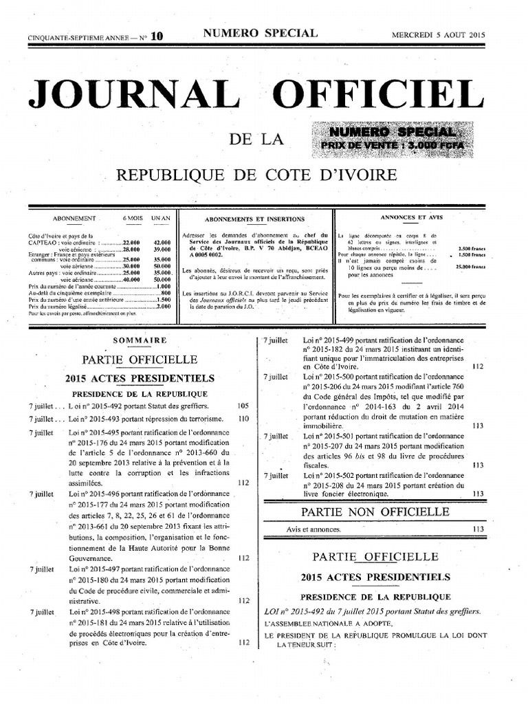 Loi Portant Statut Des Greffiers 2015 | PDF