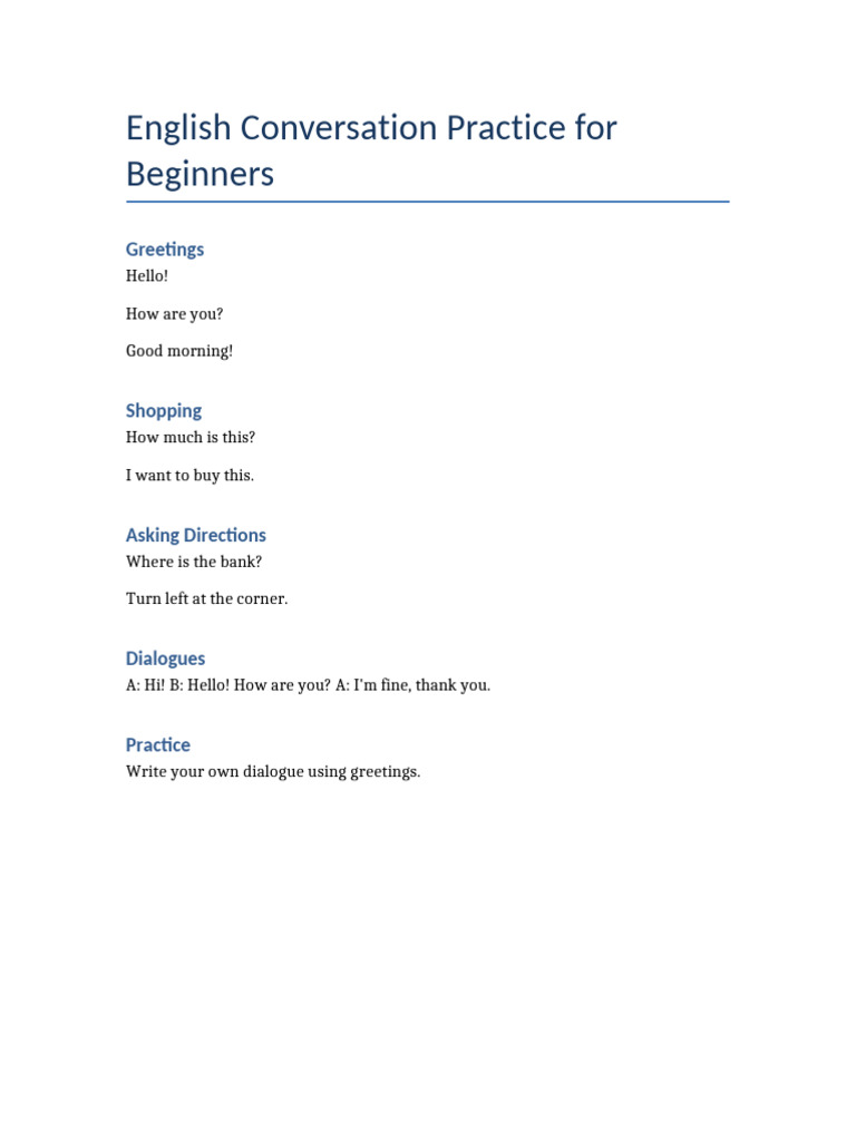 English Conversation Practice For Beginners | PDF