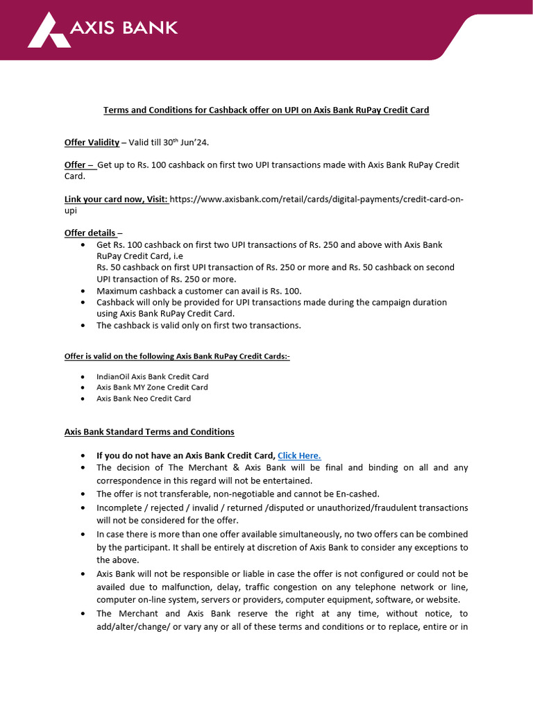 Upi On CC Cashback Offer TNC | PDF | Credit Card | Banks