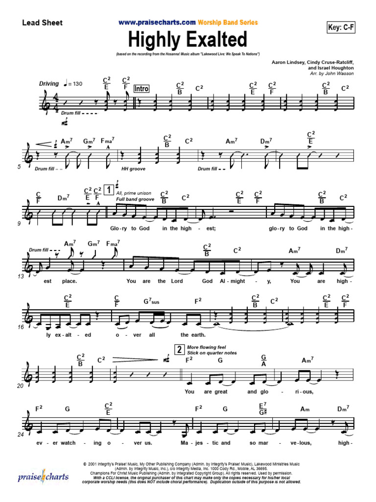 Highly Exalted (Lakewood Church) - C - Lead Sheet 2 | PDF