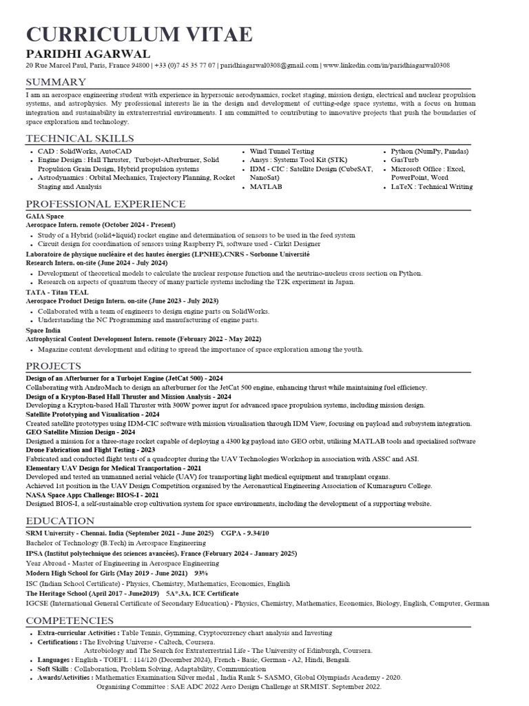 Paridhi Agarwal Curriculum Vitae | PDF | Unmanned Aerial Vehicle | Satellite