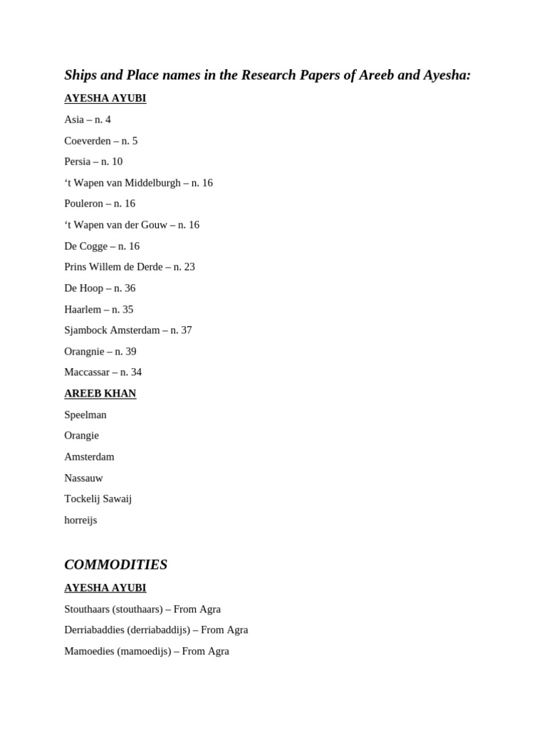 Names of Ships and Commodities | PDF