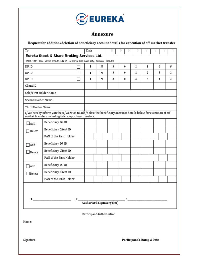 NSDL Addition of Beneficiary Demat Accounts For Executing Off Market Transfer | PDF