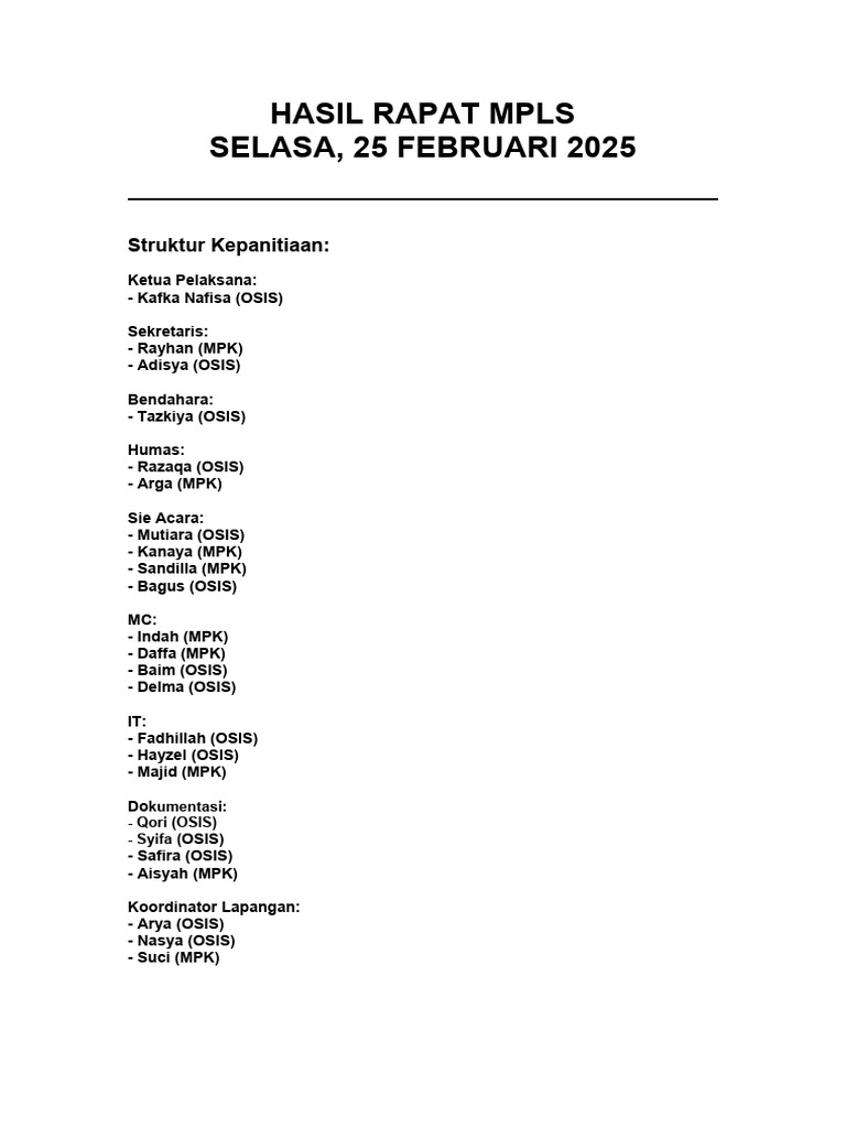 Hasil Rapat Mpls Selasa 25 Februari 2025 | PDF