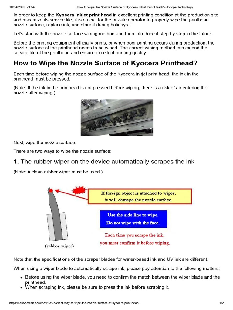 How To Wipe The Nozzle Surface of Kyocera Inkjet Print Head - Johope Technology | PDF | Ink ...