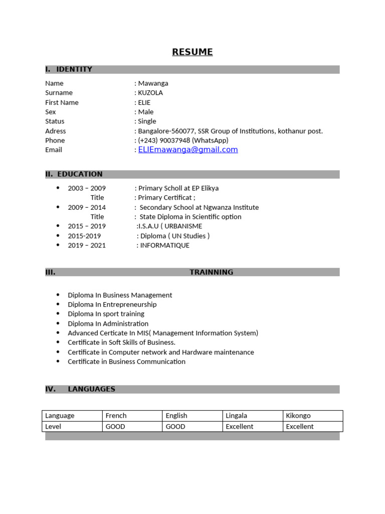 Resume Elie Mawanga | PDF