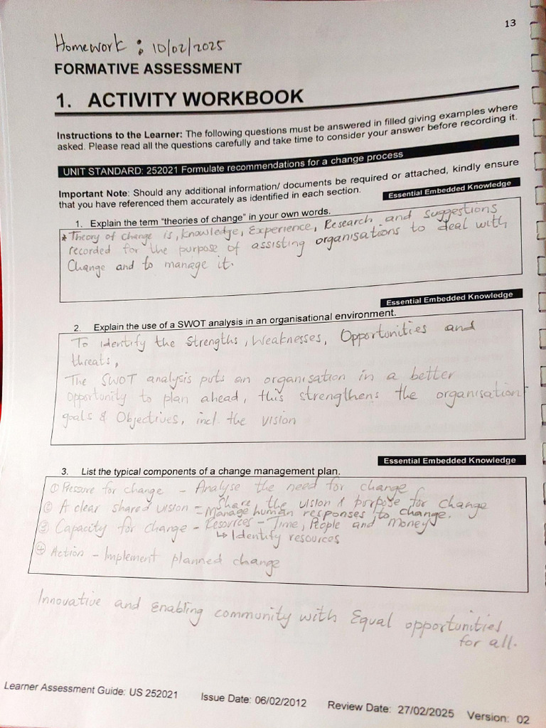 Change Management Workbook Guide | PDF | Learning | Cognition