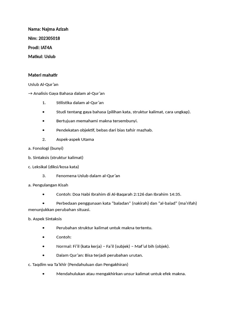 Nama: Najma Azizah Nim: 202305018 Prodi: IAT4A Matkul: Uslub | PDF