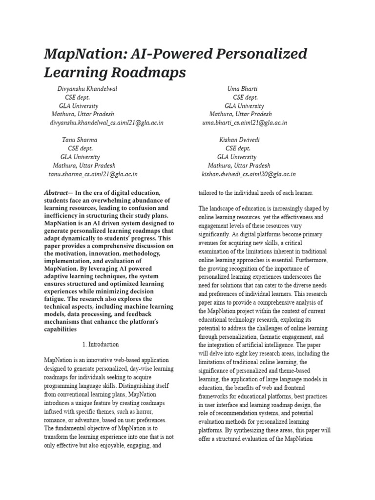 MapNation - AI-Powered Personalized Learning Roadmaps | PDF | Learning | World Wide Web